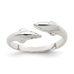 solid 925 sterling silver polished dolphin adjustable - one size fits all - toe ring (2mm)