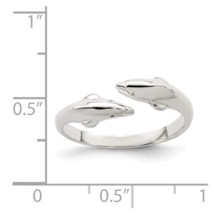 Solid 925 Sterling Silver Polished Dolphin Adjustable - One Size Fits All - Toe Ring (2mm)