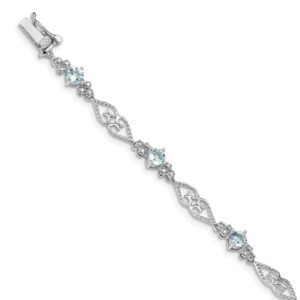 solid 925 sterling silver diamond simulated aquamarine blue march simulated birthstone tennis bracelet 7.5" (.01 cttw.)