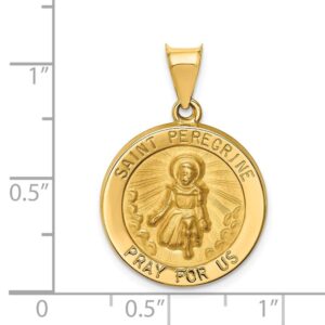 Solid 14k Yellow Gold Polished and Satin St. Peregrine Medal Pendant (21mm Height x 19mm Width)