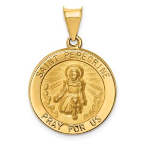 solid 14k yellow gold polished and satin st. peregrine medal pendant (21mm height x 19mm width)