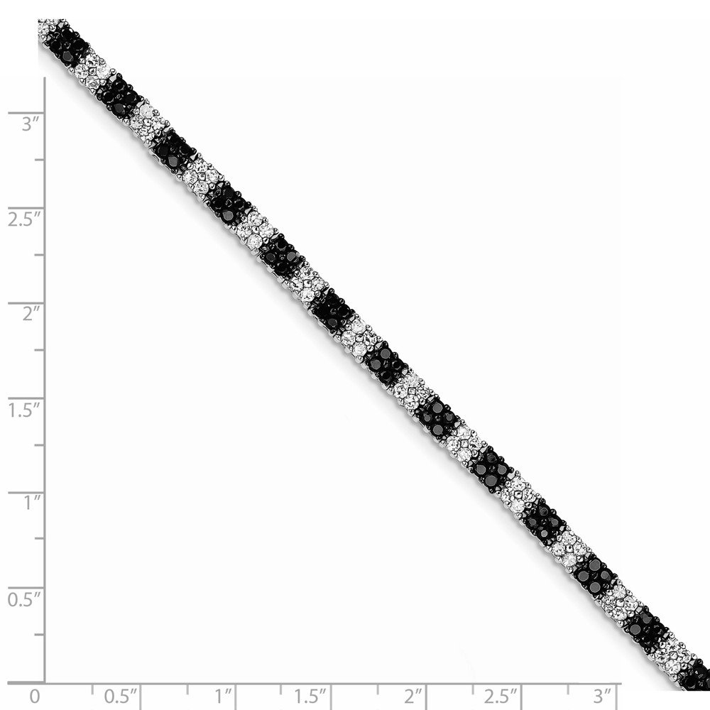 Solid 925 Sterling Silver 7in Black and White Cubic Zirconia CZ Tennis Bracelet 7"