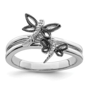 925 sterling silver diamond black dragonfly engagement wedding ring (.02 cttw.) (2mm)