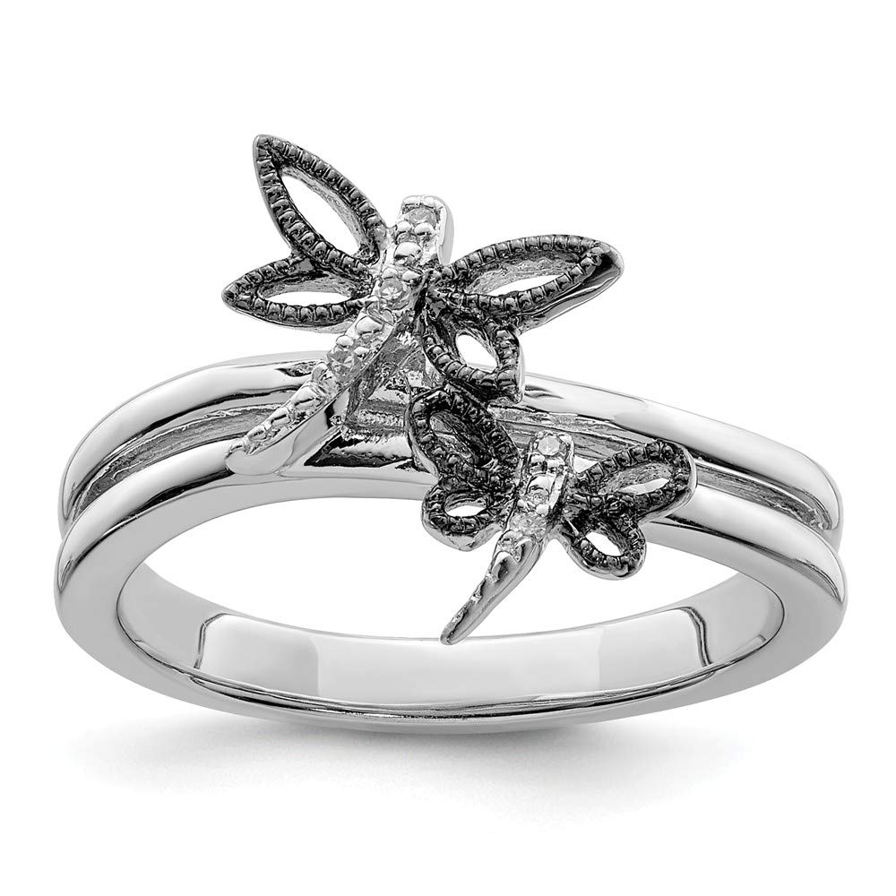 925 Sterling Silver Diamond Black Dragonfly Engagement Wedding Ring (.02 cttw.) (2mm)