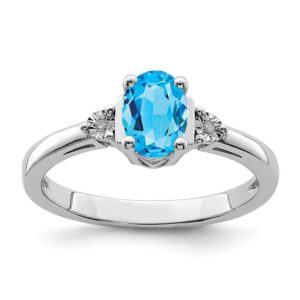 solid 925 sterling silver diamond & light december simulated birthstone blue simulated topaz engagement ring (.01 cttw.) (2mm)