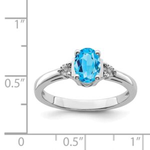 Solid 925 Sterling Silver Diamond & Light December Simulated Birthstone Blue Simulated Topaz Engagement Ring (.01 cttw.) (2mm)