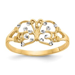 size - 7.25 - solid 14k yellow & white two tone gold diamond cut butterfly fashion ring (1 to 9 mm)