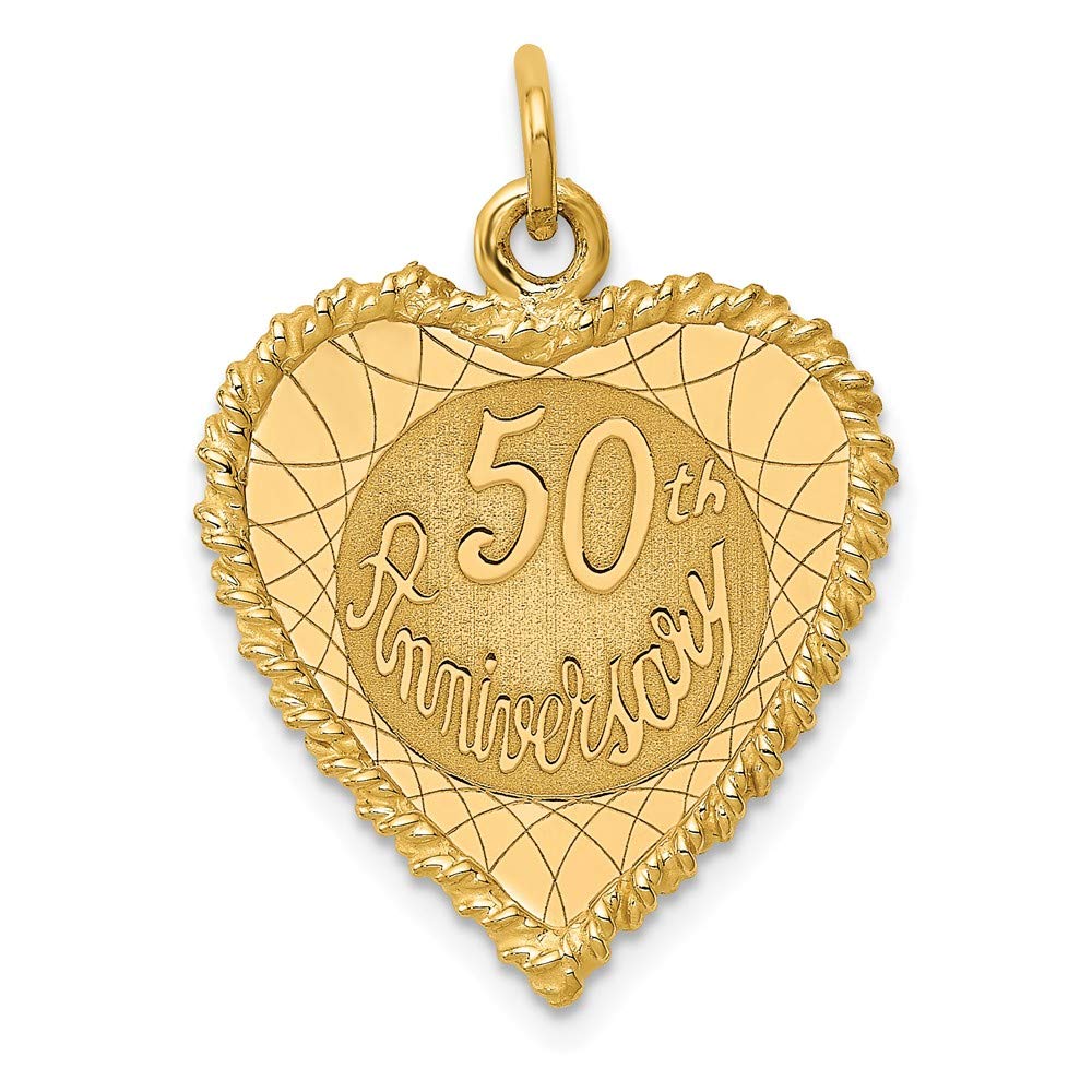 Solid 14k Yellow Gold Happy 50th Anniversary Charm Pendant (29mm x 19mm)