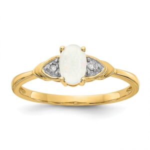 size - 7.5 - solid 14k yellow gold diamond & genuine opal engagement wedding ring (.01 cttw.) (2mm)