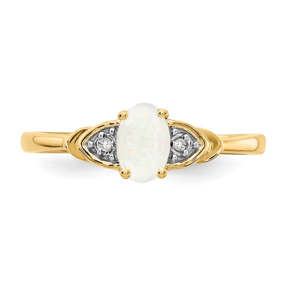 Size - 7.5 - Solid 14k Yellow Gold Diamond & Genuine Opal Engagement Wedding Ring (.01 cttw.) (2mm)