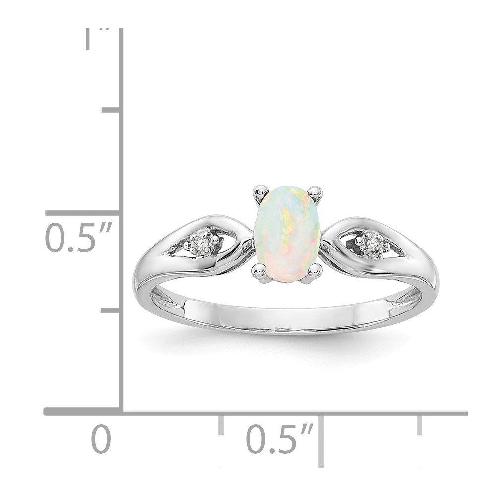 Size - 4.75 - Solid 14k White Gold Genuine Opal Diamond Engagement Wedding Ring (.01 cttw.) (2mm)