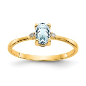 size - 6.5 - solid 14k yellow gold diamond & simulated aquamarine simulated birthstone engagement wedding ring (.02 cttw.) (2 to 6mm)