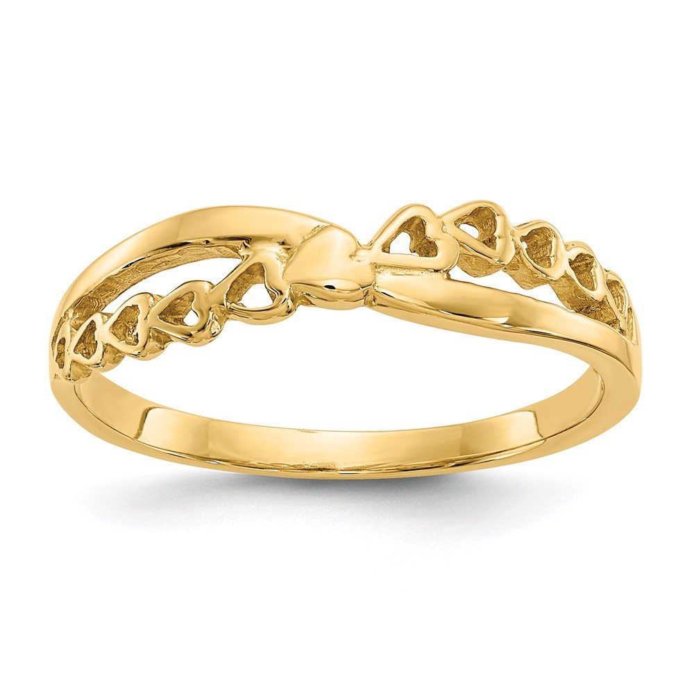 Size - 4.75 - Solid 14k Yellow Gold Fancy Unique Love Heart Ring (1 to 5 mm)