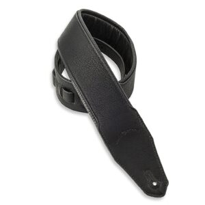 Walker & Williams G-15 Black Leather Natural Texture Guitar Strap with Thick Padding For Acoustic, Electric, And Bass Guitars