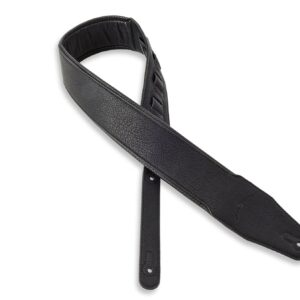 Walker & Williams G-15 Black Leather Natural Texture Guitar Strap with Thick Padding For Acoustic, Electric, And Bass Guitars