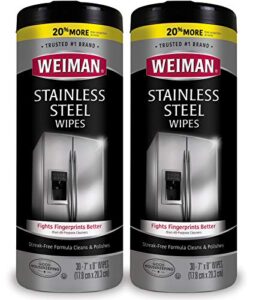 weiman stainless steel cleaning wipes [2 pack] removes fingerprints, residue, water marks and grease from appliances - works great on refrigerators, dishwashers, ovens, grills and more