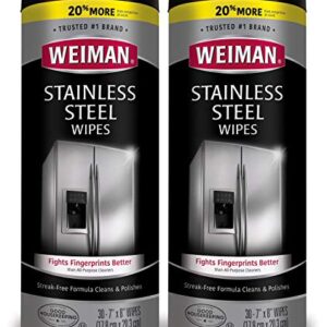 Weiman Stainless Steel Cleaning Wipes [2 Pack] Removes Fingerprints, Residue, Water Marks and Grease From Appliances - Works Great on Refrigerators, Dishwashers, Ovens, Grills and More