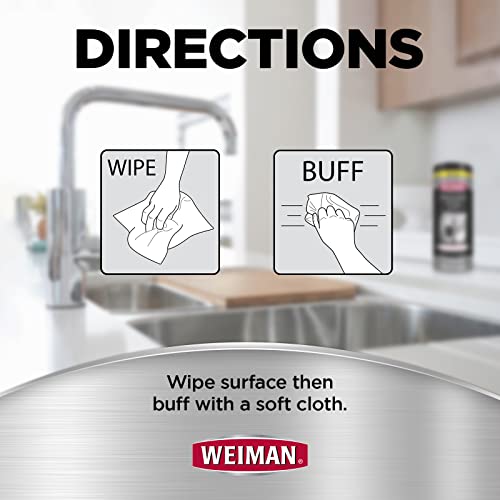 Weiman Stainless Steel Cleaning Wipes [2 Pack] Removes Fingerprints, Residue, Water Marks and Grease From Appliances - Works Great on Refrigerators, Dishwashers, Ovens, Grills and More