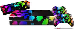 rainbow leopard - holiday bundle wraptorskinz decal style vinyl skin wrap compatible with xbox one original console, kinect and 2 controllers (gaming system not included)