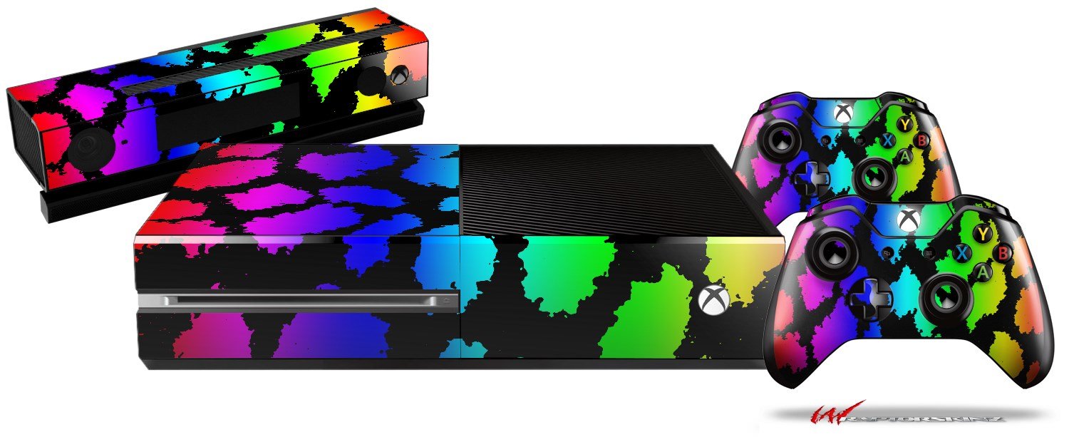 Rainbow Leopard - Holiday Bundle WraptorSkinz Decal Style Vinyl Skin Wrap compatible with XBOX One Original Console, Kinect and 2 Controllers (GAMING SYSTEM NOT INCLUDED)