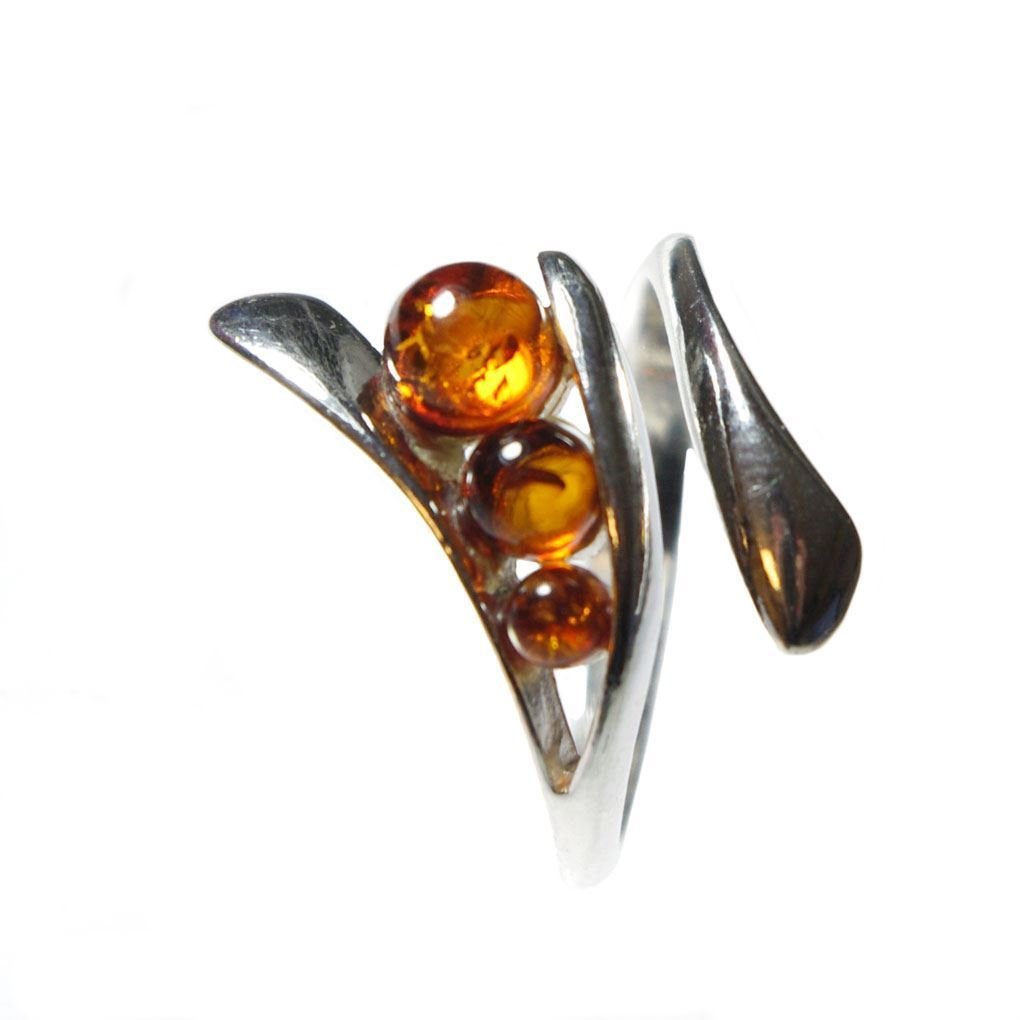 HolidayGiftShops Sterling Silver and Baltic Amber Adjustable Ring Gabriela