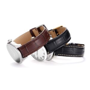 iStrap Leather Watch band Alligator Grain Calfskin Replacement Strap Stainless Steel Buckle Bracelet for Men Women-18mm 19mm 20mm 21mm 22mm 24mm-Black Brown