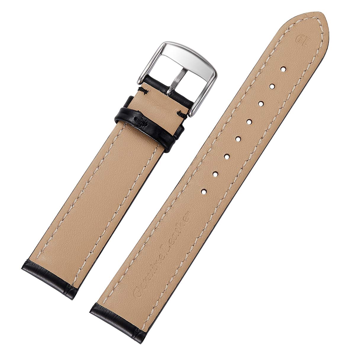 iStrap Leather Watch band Alligator Grain Calfskin Replacement Strap Stainless Steel Buckle Bracelet for Men Women-18mm 19mm 20mm 21mm 22mm 24mm-Black Brown