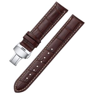 istrap leather watch band -alligator grain embossed pattern calfskin replacement strap-stainless steel deployment buckle with push buttons-bracelet for men women-18mm 19mm 20mm 21mm 22mm 24mm