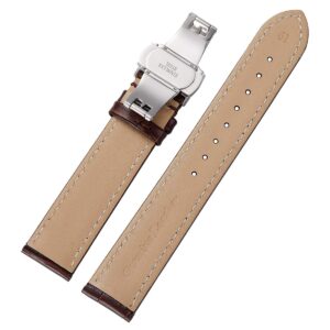 iStrap Leather Watch band -Alligator Grain Embossed Pattern Calfskin Replacement Strap-Stainless Steel Deployment Buckle with Push Buttons-Bracelet for Men Women-18mm 19mm 20mm 21mm 22mm 24mm