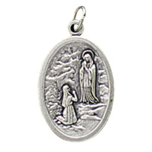 blessed by pope francis our lady of lourdes ox medal silver oxidized