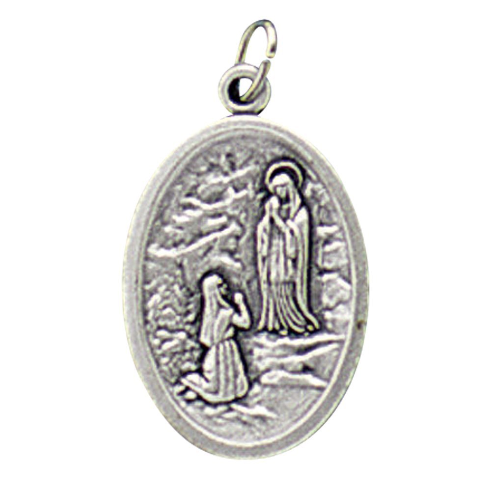 Blessed By Pope Francis Our Lady of Lourdes Ox Medal Silver Oxidized