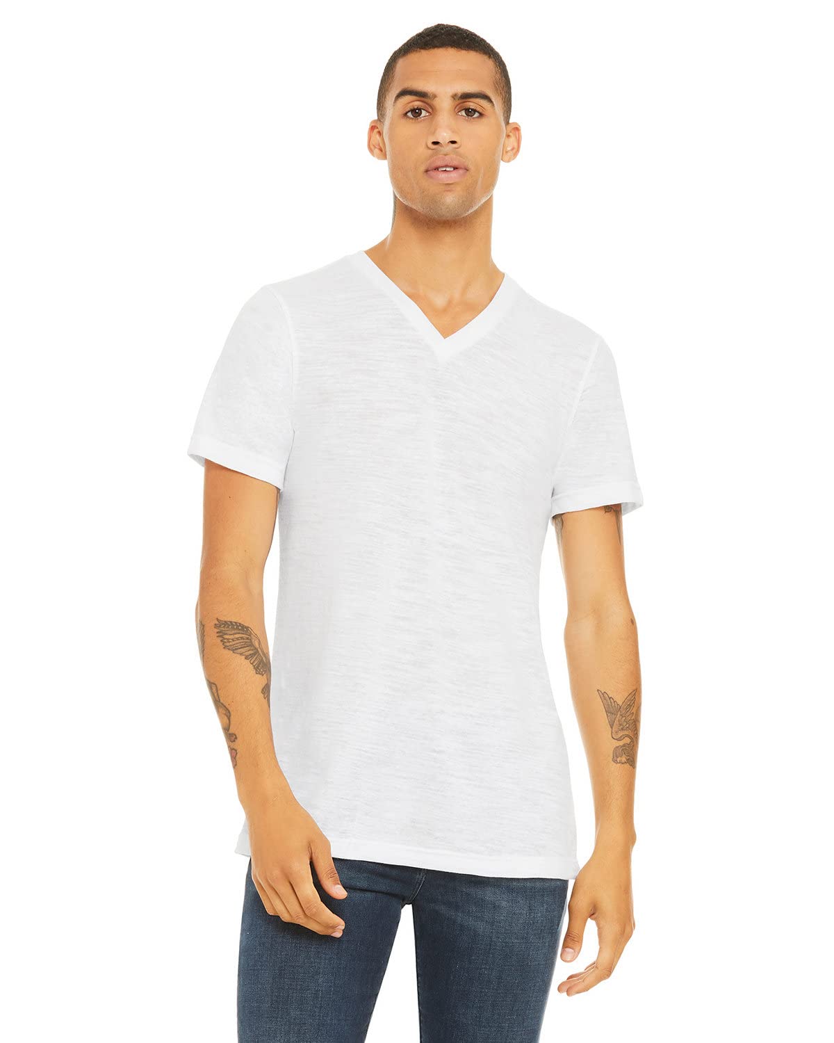 Bella Canvas Comfortable V-Neck Jersey T-Shirt, Medium, White Slub