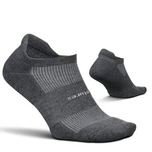 feetures high performance max cushion ankle sock - no show socks for women & men with heel tab - heather gray, l (1 pair)