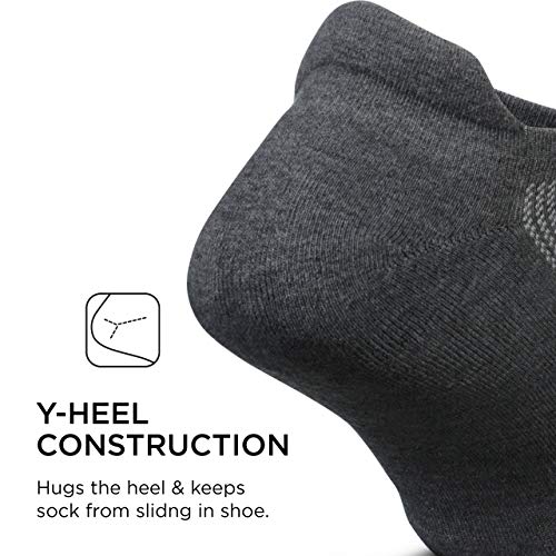 Feetures High Performance Max Cushion Ankle Sock - No Show Socks for Women & Men with Heel Tab - Heather Gray, L (1 Pair)