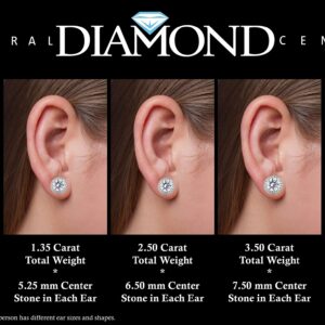 Central Diamond Center Round Halo Stud Earrings Sterling Silver w/Pure Brilliance Zirconia - 6.50mm Center, 2.50cttw - Platinum