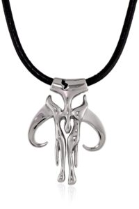 star wars jewelry unisex mandalorian symbol stainless steel leather cord pendant necklace, 24"