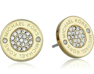 michael kors mkj3351 gold logo plaque w crystals pave stud earrings