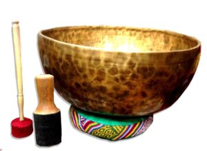 11-inch diameter chakra master healing & meditation tibetan singing bowl including mallet, drum stick and silk cushion handmade in nepal