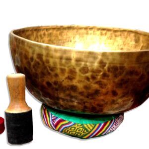 11-Inch Diameter Chakra Master Healing & Meditation Tibetan Singing Bowl including Mallet, Drum Stick and Silk Cushion Handmade in Nepal