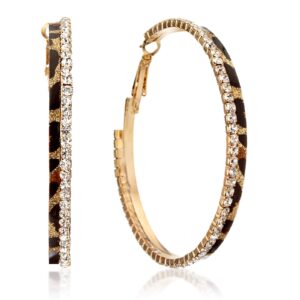 gemini women fashion leopard print crystal big round hoop earrings gm148, size: 5cm, color: gold