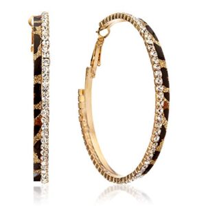 gemini women fashion leopard print crystal big round hoop earrings gm148, size 5cm, color: gold