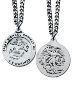 us marines military silver plated necklace saint michael protect us in gift box