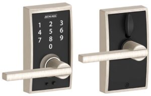 schlage fe695-cen-619-lat satin nickel century keyless touch pad electronic leverset with latitude lever