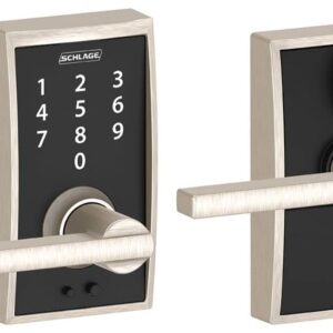 Schlage FE695-CEN-619-LAT Satin Nickel Century Keyless Touch Pad Electronic Leverset with Latitude Lever