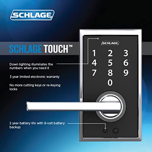 Schlage FE695-CEN-619-LAT Satin Nickel Century Keyless Touch Pad Electronic Leverset with Latitude Lever