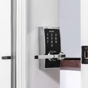 Schlage FE695-CEN-619-LAT Satin Nickel Century Keyless Touch Pad Electronic Leverset with Latitude Lever