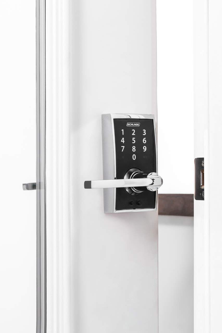 Schlage FE695-CEN-619-LAT Satin Nickel Century Keyless Touch Pad Electronic Leverset with Latitude Lever