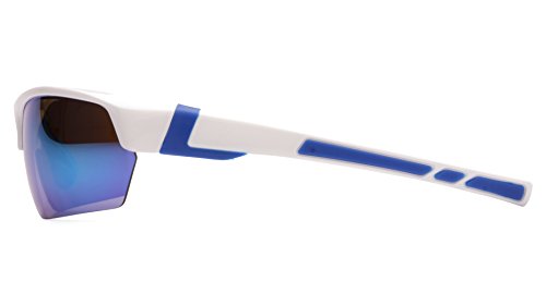 Pyramex Safety Products Venture Gear Tensaw Half-Frame High Performance Safety Eyewear, White-Blue Frame, Ice Blue Mirror Anti-Fog Lens