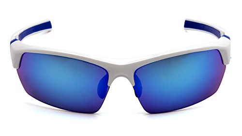 Pyramex Safety Products Venture Gear Tensaw Half-Frame High Performance Safety Eyewear, White-Blue Frame, Ice Blue Mirror Anti-Fog Lens