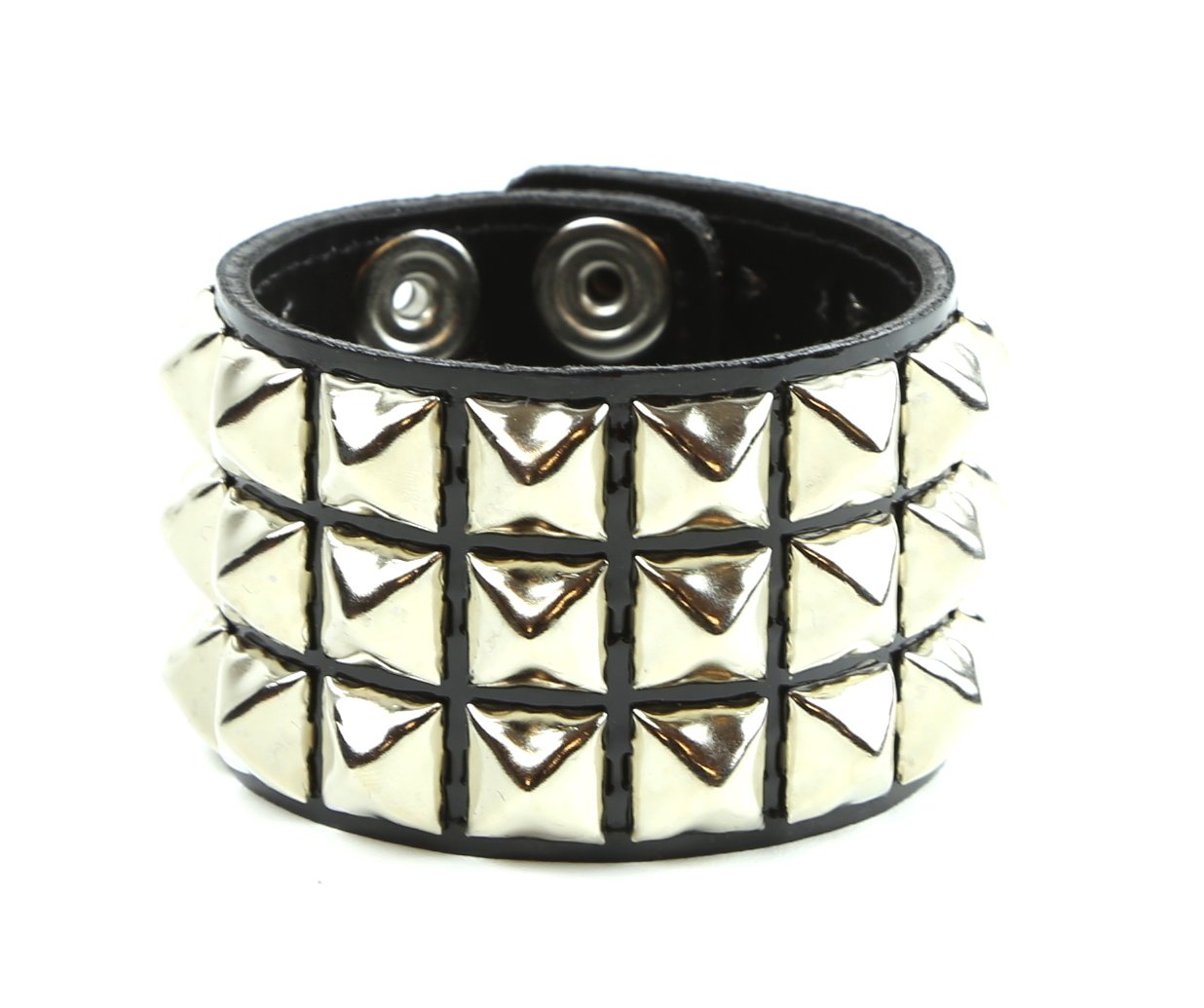 Cybergoth Three Row Studded Patent Leather Bracelet (Black)